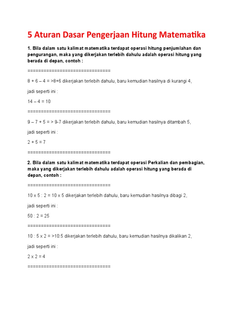 5 Aturan Dasar Pengerjaan Hitung Matematika | PDF