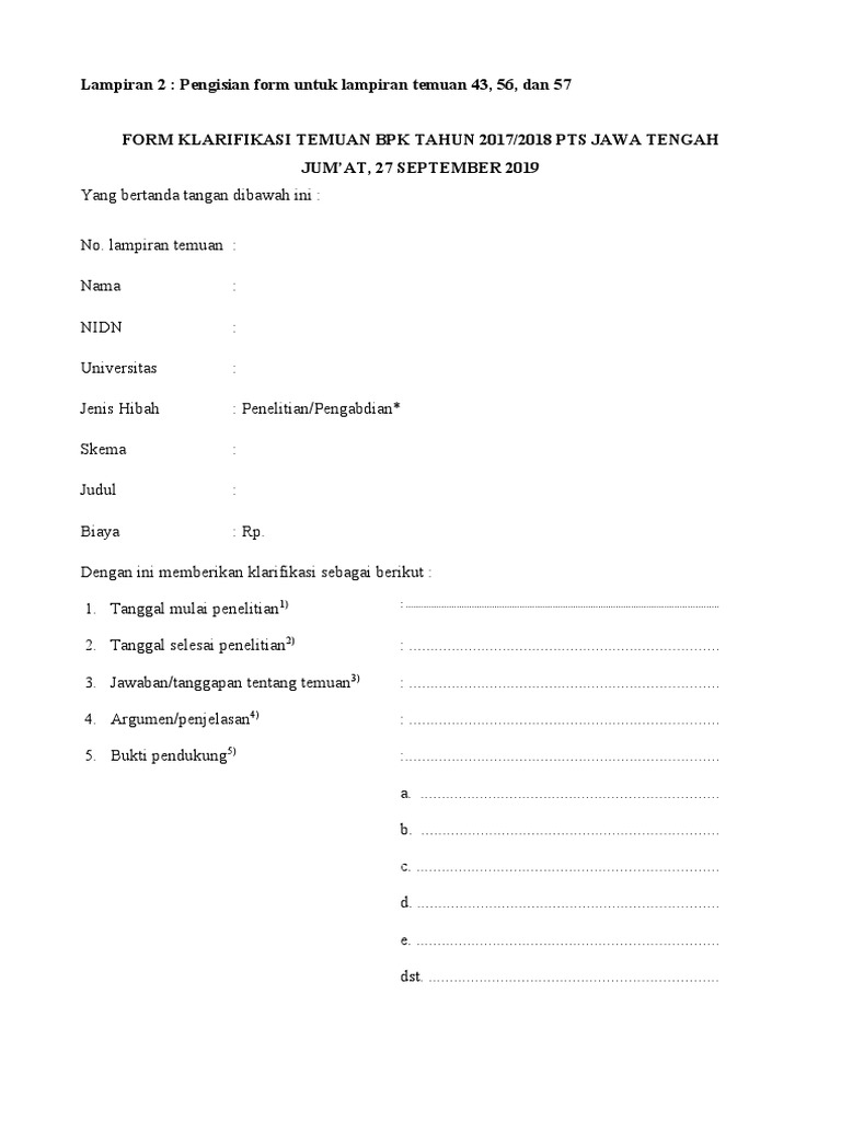 Surat Klarifikasi Temuan BPK 2017 | PDF