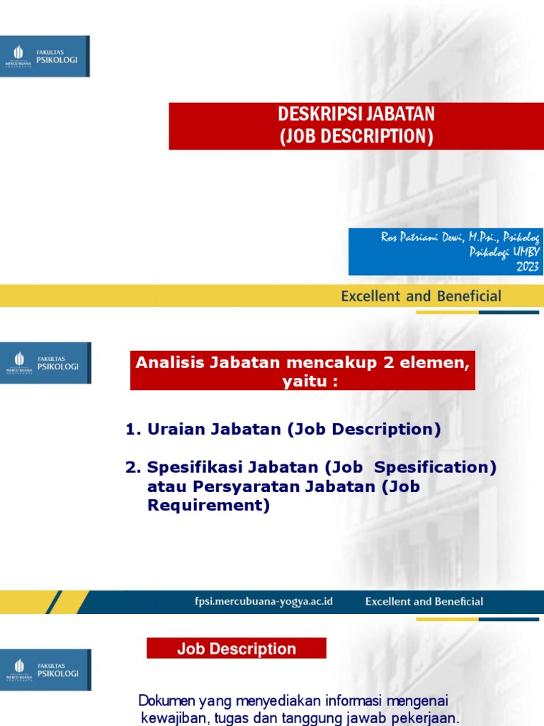 Deskripsi Jabatan (Job Description) : Ros Patriani Dewi, M.Psi ...