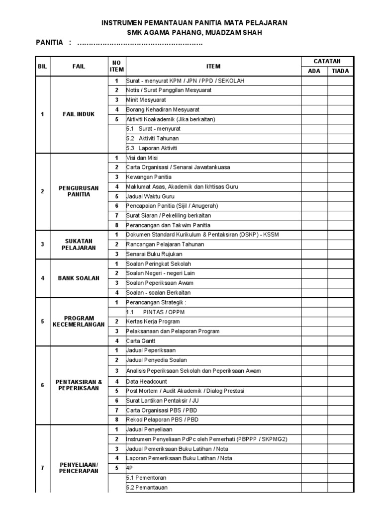 Senarai Semak Fail Panitia 2023 | PDF