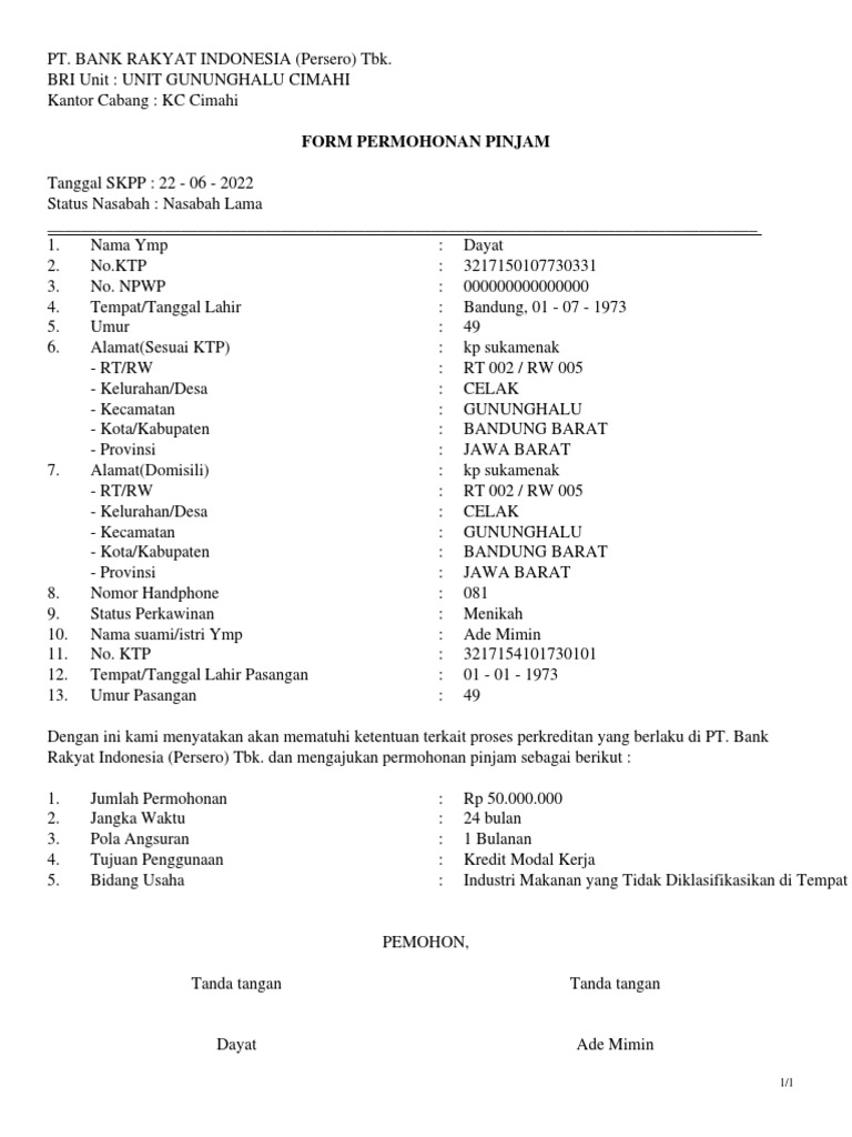Form Permohonan Pinjaman | PDF