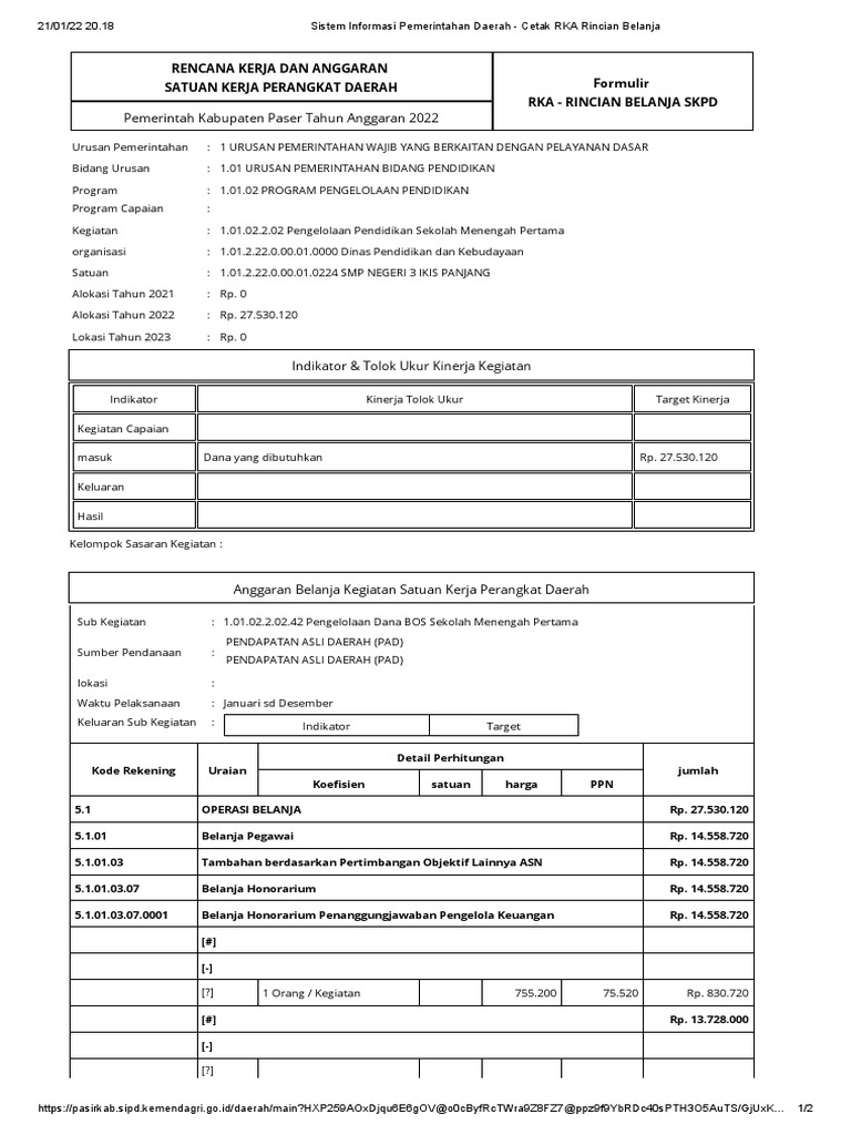 SMPN 3 Long Ikis 2022 RKA Rincian Belanja | PDF