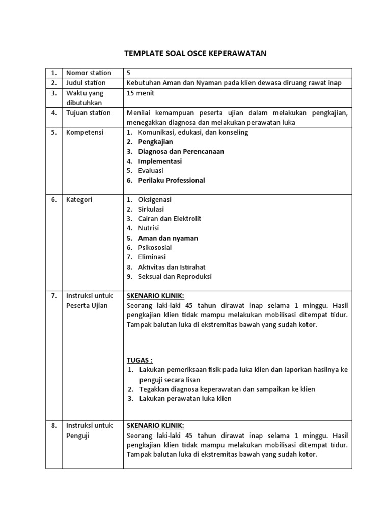 TEMPLATE SOAL OSCE KEPERAWATA1 BB | PDF