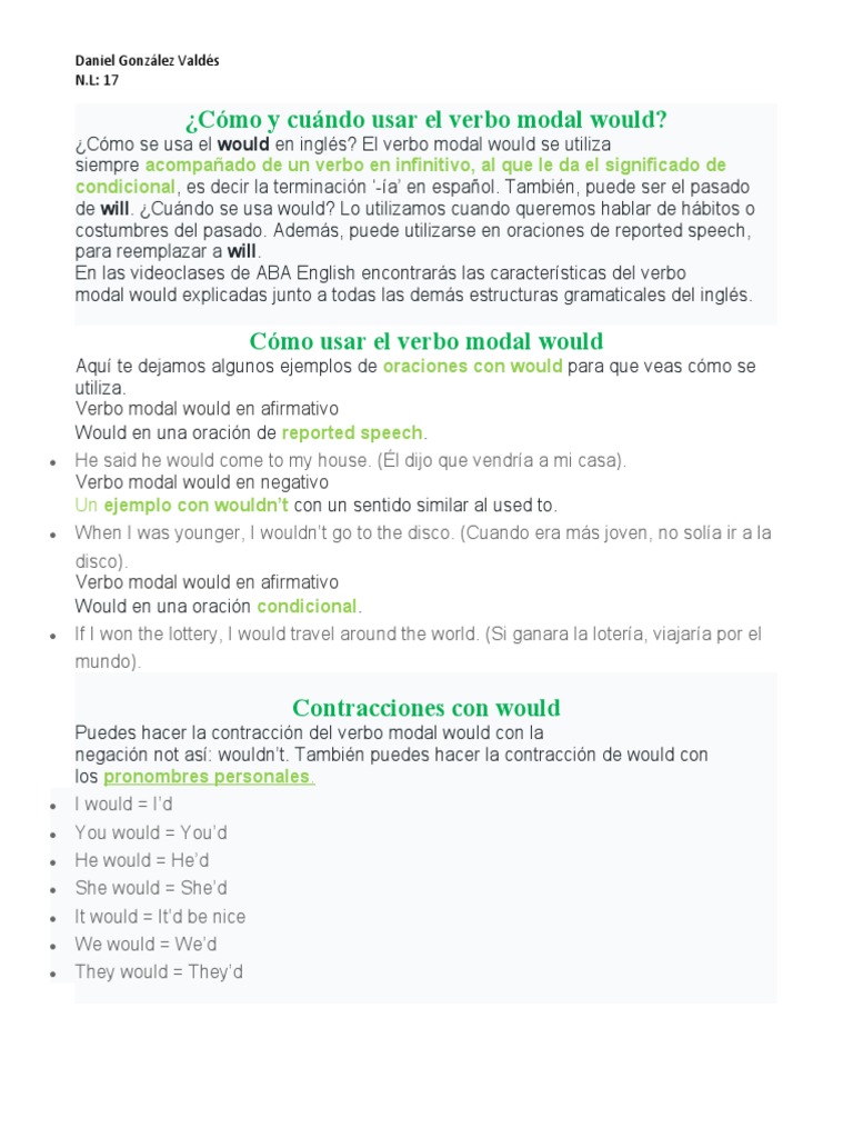 Cómo y Cuándo Usar El Condicional Would | PDF