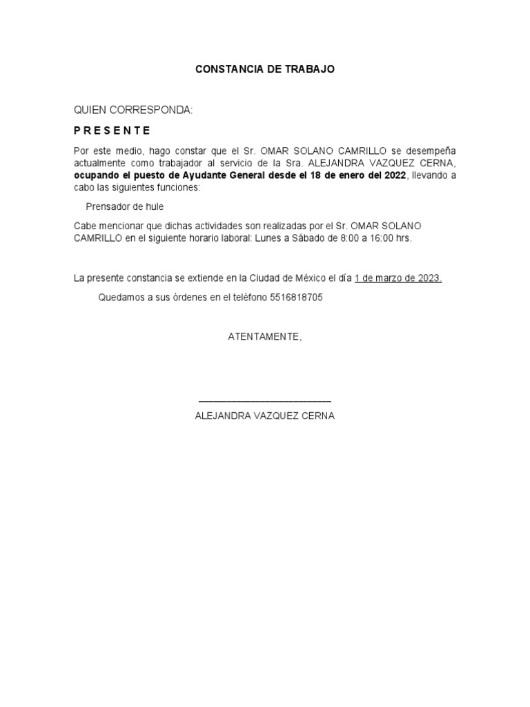 Constancia de Laboral | PDF