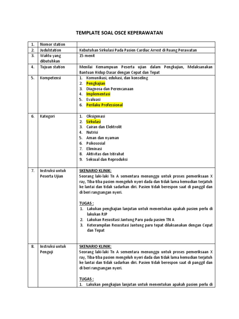 Template Soal Osce Keperawatan | PDF