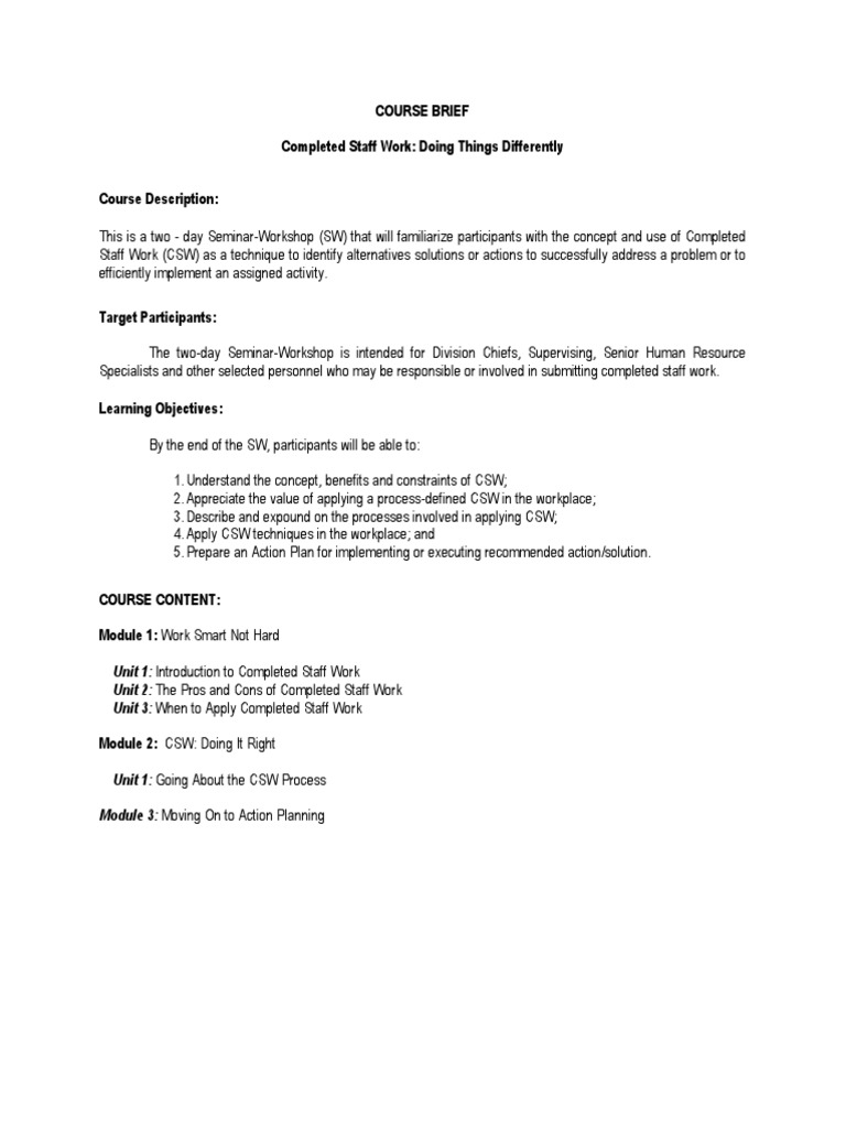 Completed Staff Work Seminar-Workshop | PDF