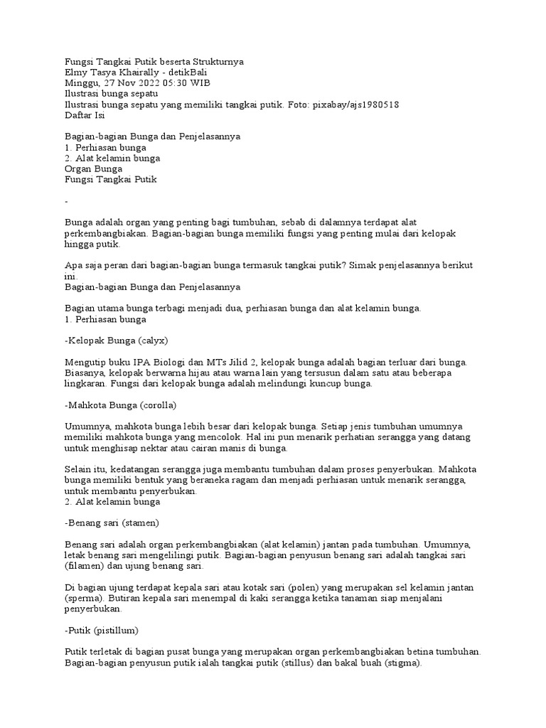 Fungsi Tangkai Putik Beserta Strukturnya | PDF