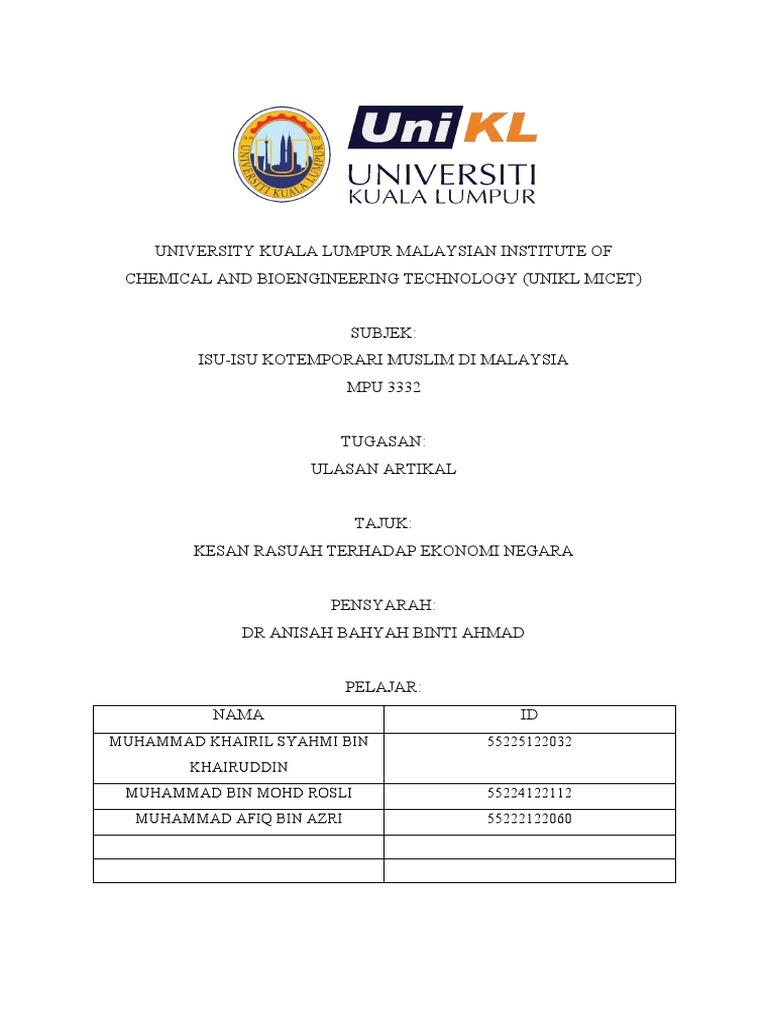 Ulasan Artikal - KESAN RASUAH TERHADAP EKONOMI NEGARA | PDF