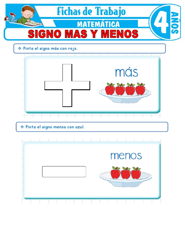 Signo Mas y Menos para Ninos de 4 Anos | PDF