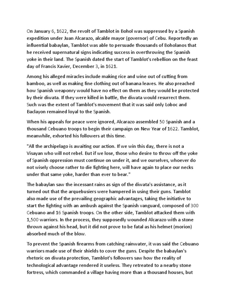 Tamblot's 1621 revolt in Bohol suppressed by Spanish expedition | PDF ...