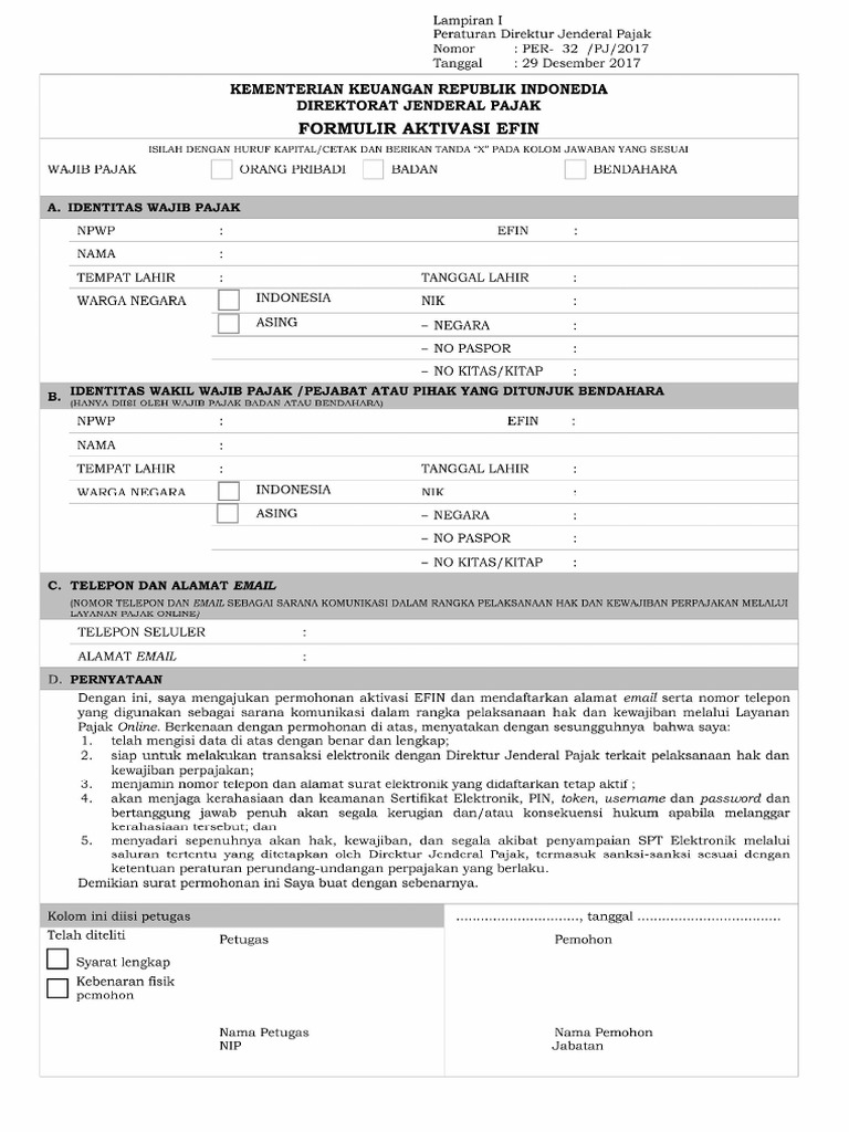 Form Efin 1 Hal | PDF