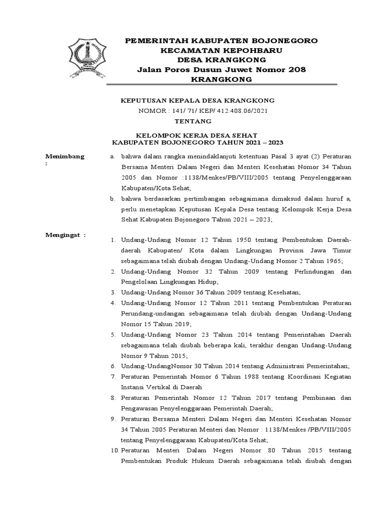 SK POKJA DESA SEHAT (Re) | PDF SK POKJA DESA SEHAT (Re) | PDF