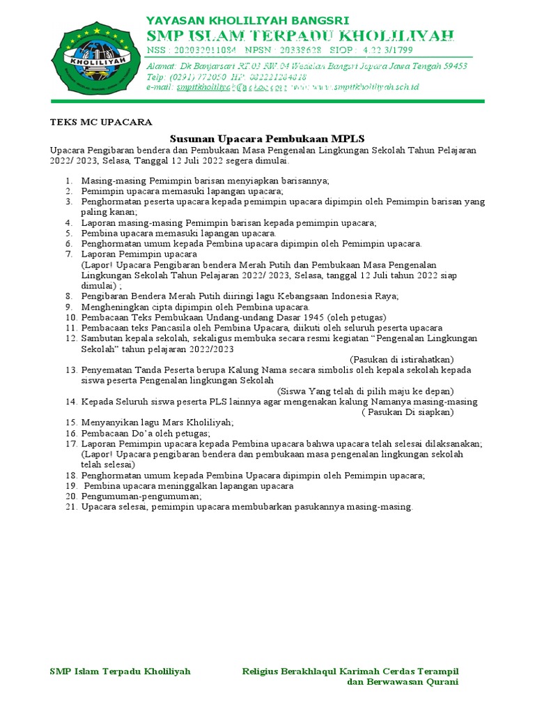 Teks MC Pembukaan Upacara | PDF