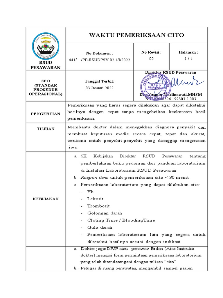 Sop PEMERIKSAAN CITO NEW | PDF