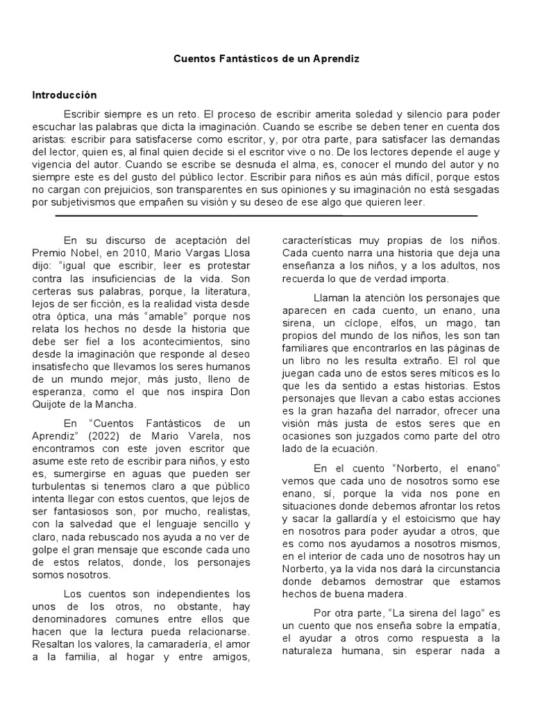 Cuentos Fantásticos de Un Aprendiz Introducción | PDF | Cuentos | Amor