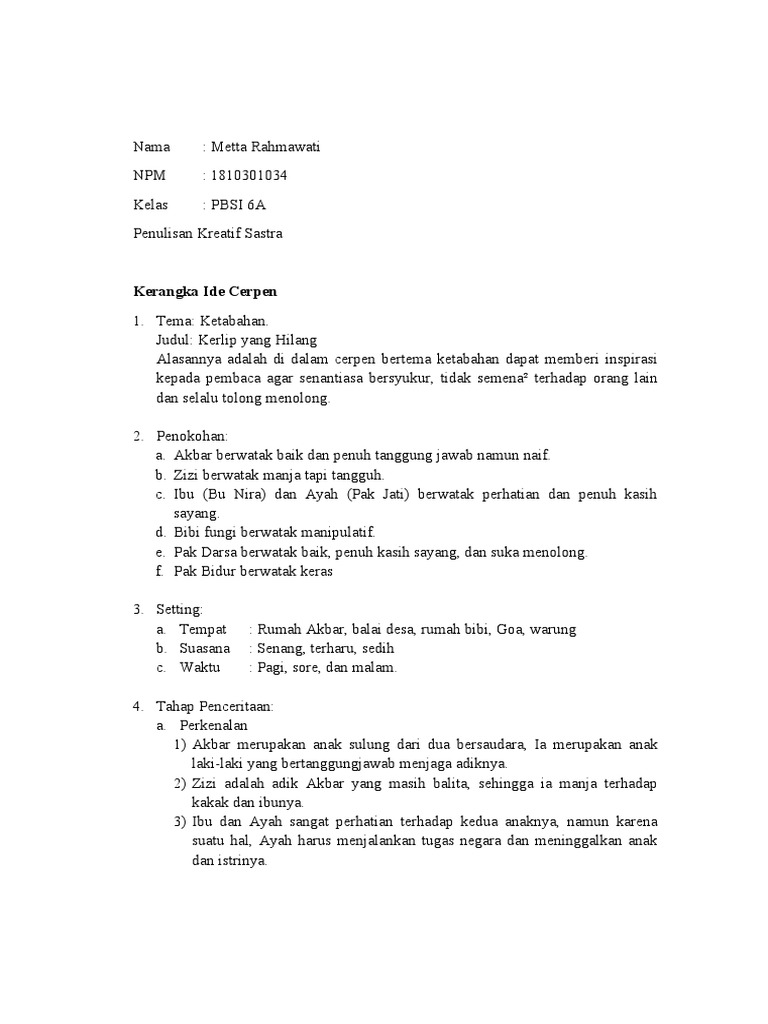 Kerangka Ide Cerpen | PDF