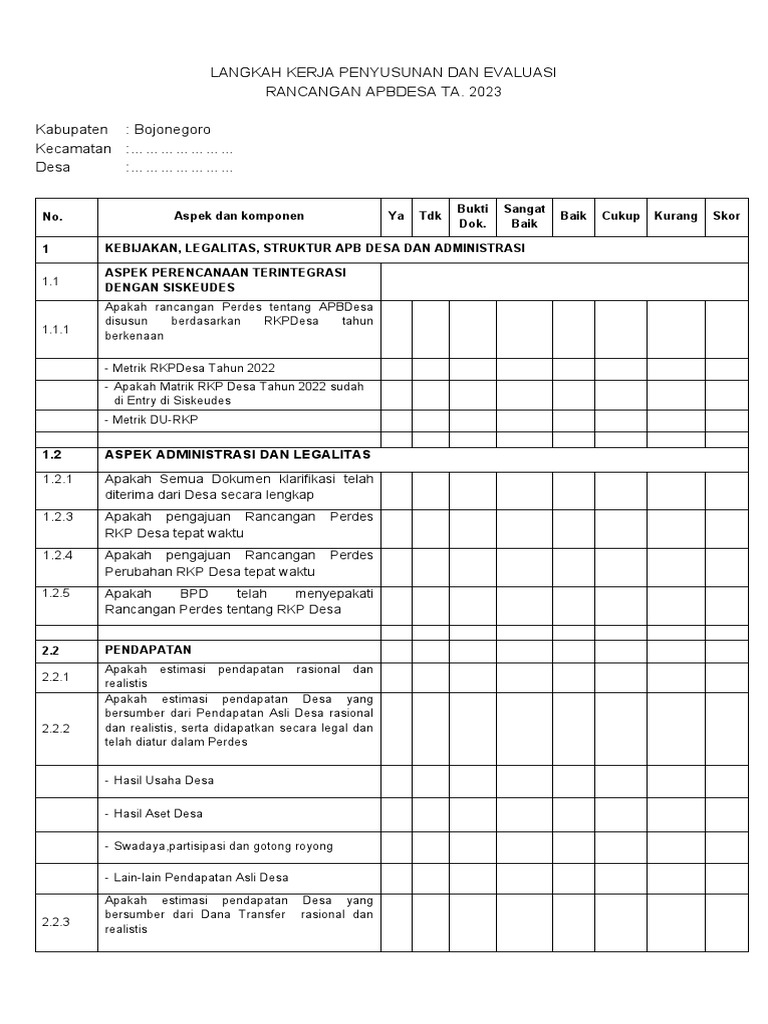 Ceklis Apbdes 2023 | PDF