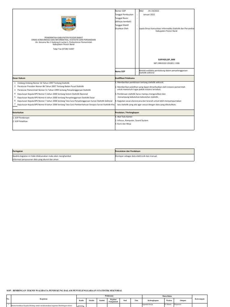 Sop Bimtek Statistik 2022 | PDF