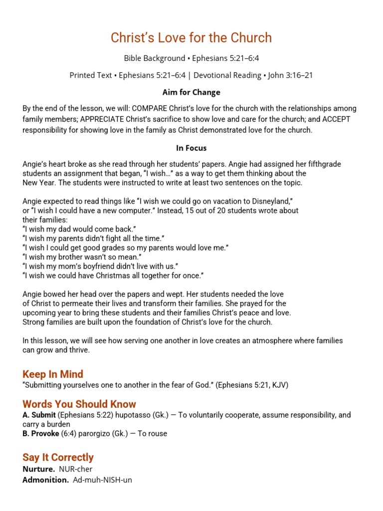 Christ's Sacrificial Love for the Church and Family | PDF | Love | Paul ...