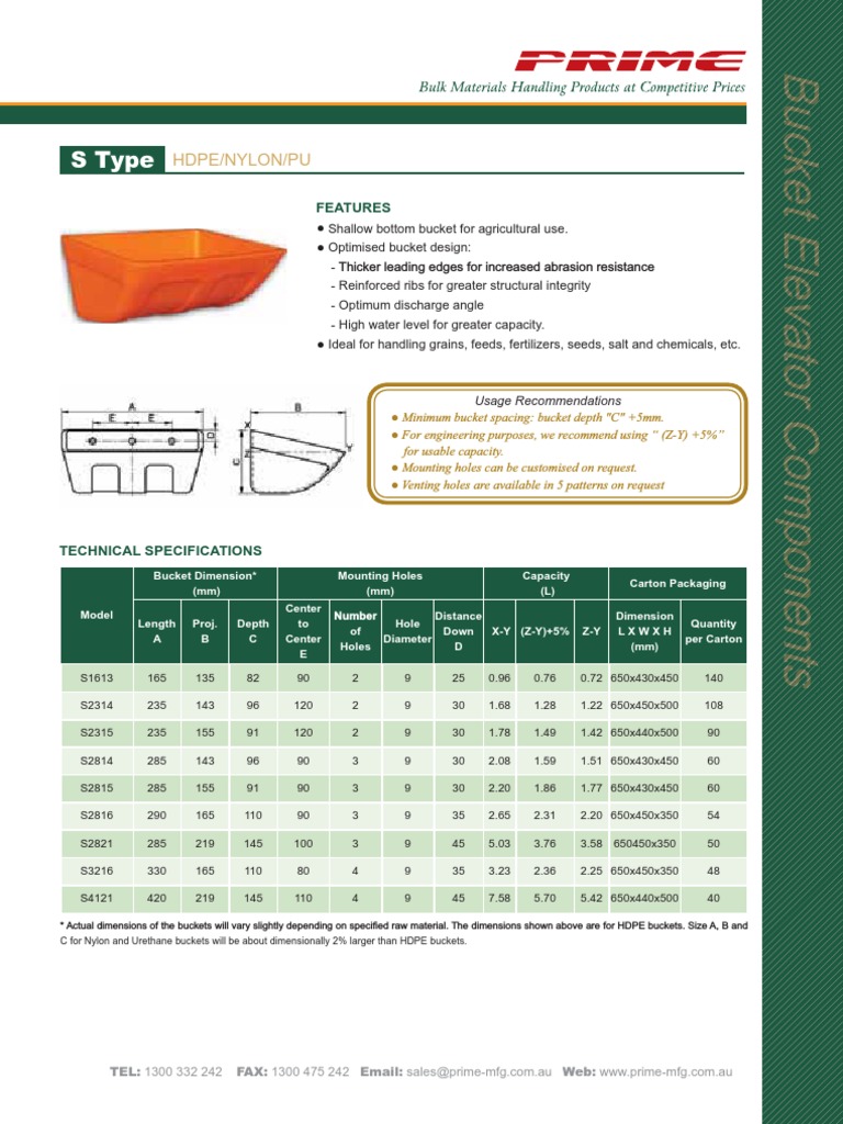 BUCKET - S Type Elevator SANWEI | PDF | Materials | Physical Sciences