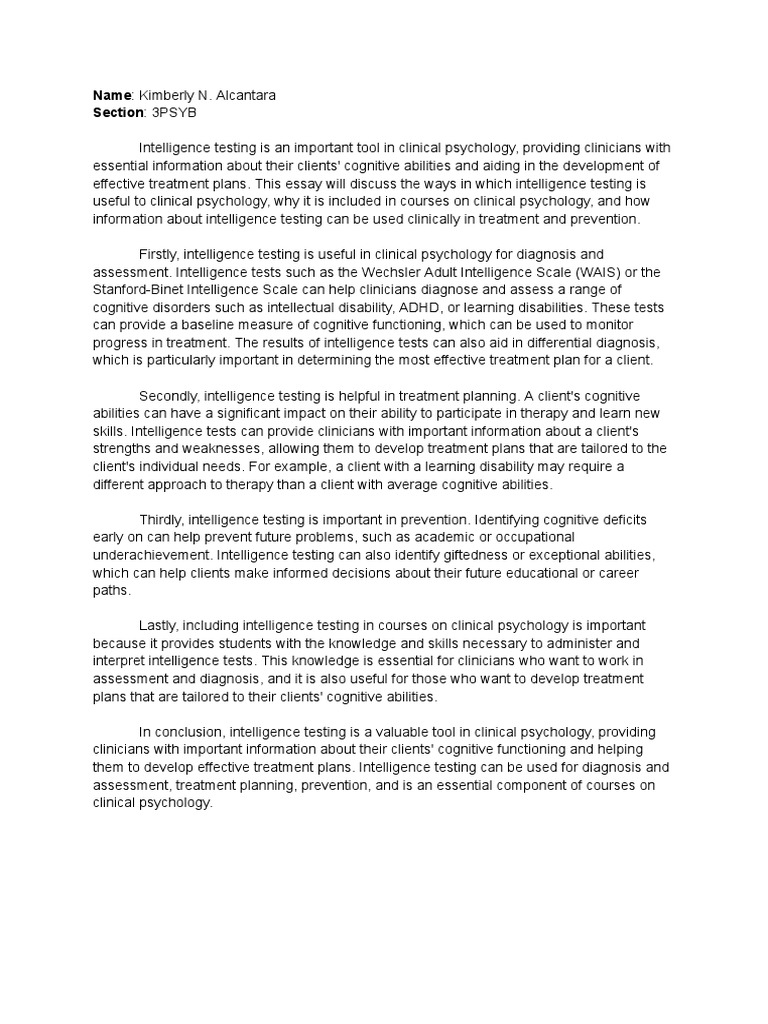 Importance of Intelligence Testing in Psychology | PDF | Intelligence ...