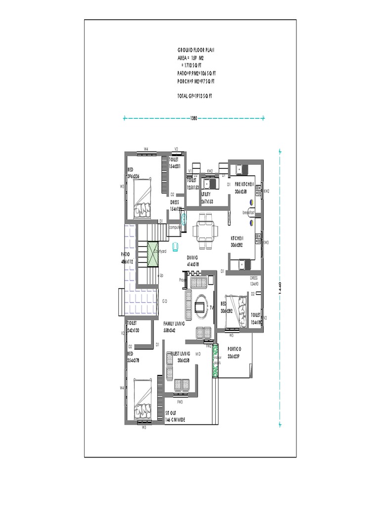 Ground Floor Plan AREA 159 M2 1710 SQ FT PATIO 9.9M2 106 SQ FT Porch 9 M2 97 SQ FT Total GF 1913 ...