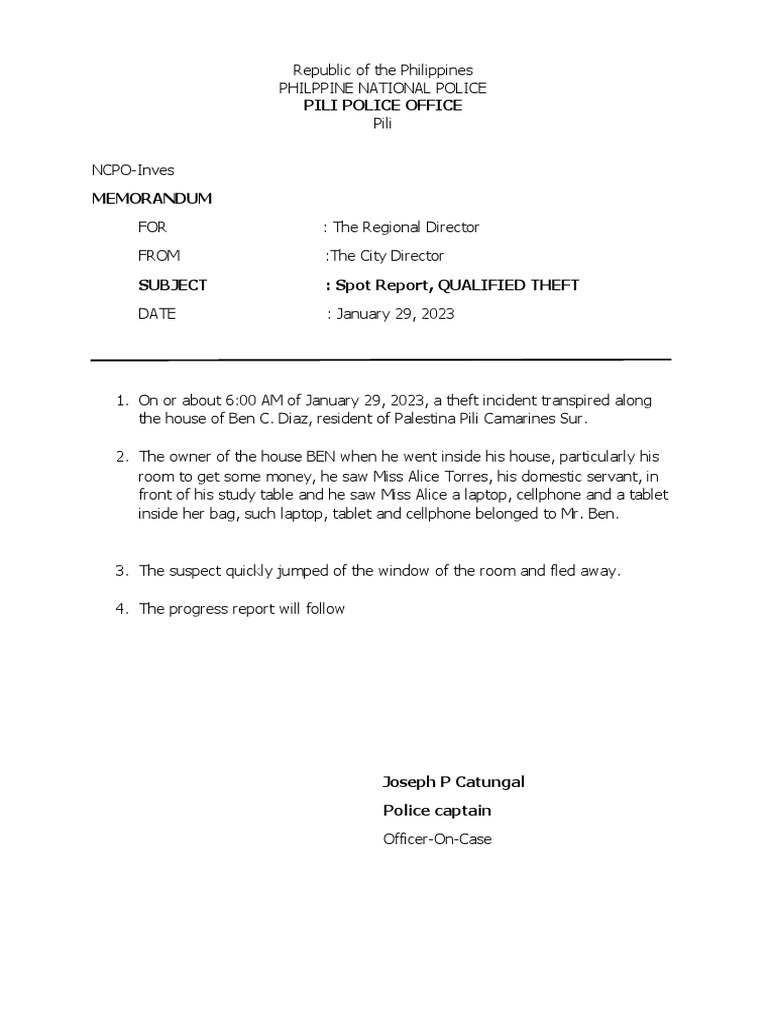 Spot Report & Initial Investigation Report | PDF