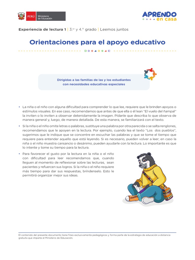 Exp1 Primaria 3y4 Seguimosapren Leemosjuntos Orientacionesparaelapoyoeducativo | PDF
