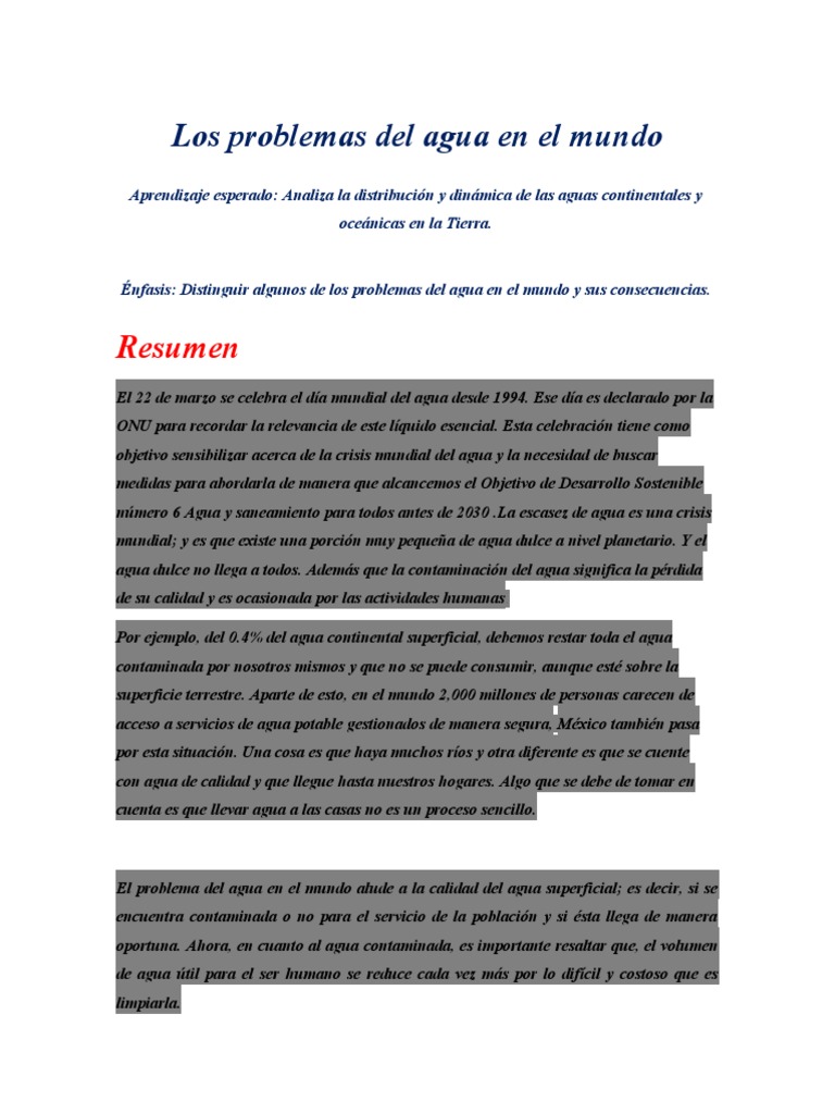 Los Problemas Del Agua en El Mundo 2 | PDF | Agua | Contaminación
