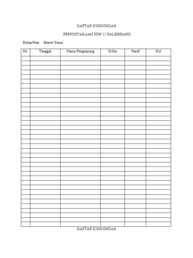 Daftar Kunjungan Perpustakan | PDF