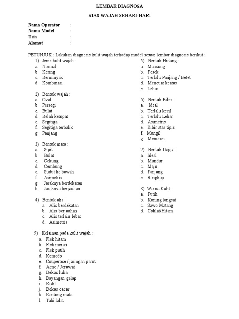 LEMBAR DIAGNOSA RIAS WAJAH | PDF