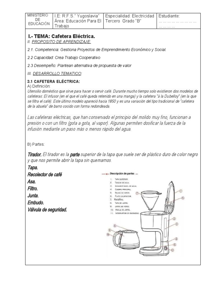 Guía de Uso y Seguridad de Cafeteras | PDF | café | Preparación de comida y bebida