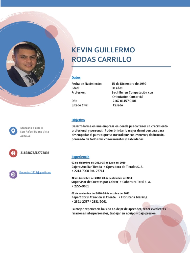 CV de Kevin Rodas: Bachiller en Computación | PDF