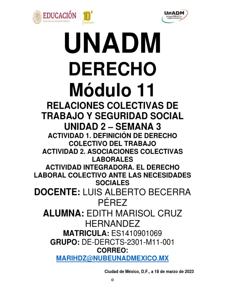 Unadm: Derecho Módulo 11 | PDF | Derecho laboral | Sindicato