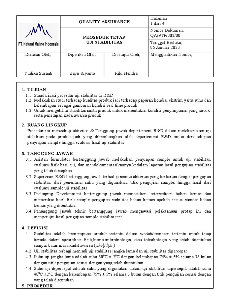 PROTAP. QA - PTP.002 Uji Stabilitas | PDF