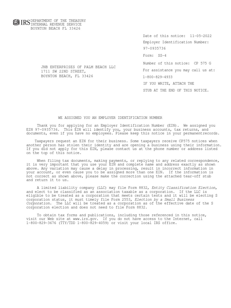 JNB Enterprises of Palm Beach LLC Company LLC | PDF | Irs Tax Forms ...