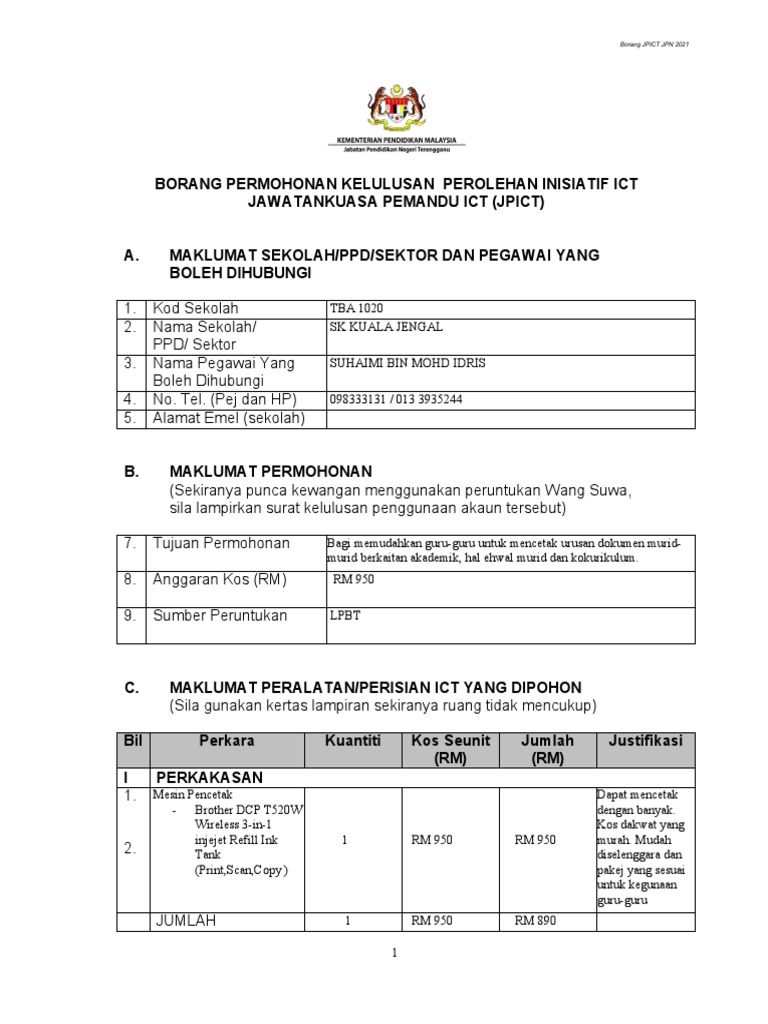 Borang Perolehan JPICT | PDF