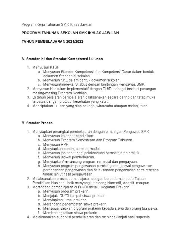 Program Kerja Tahunan SMK Ikhlas 2021/2022 | PDF | Karier & Perkembangan