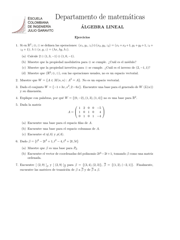 Departamento de Matem Aticas: Algebra Lineal | PDF