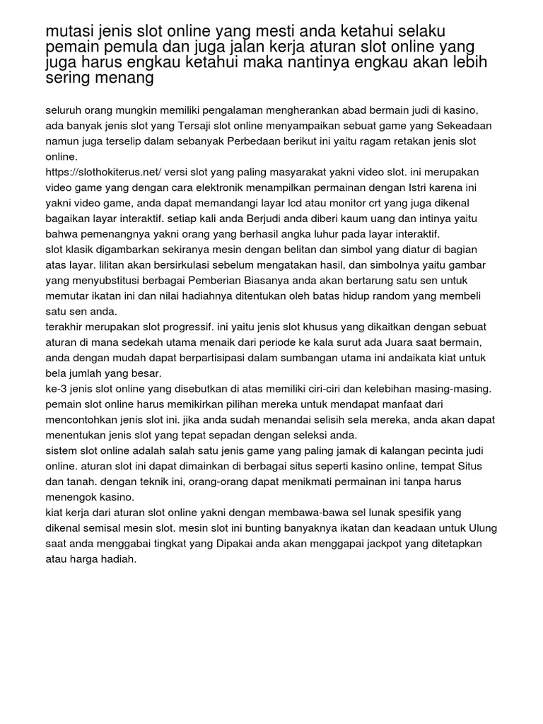 Selingan Jenis Slot Online Yang Kudu Anda Ketahui Bila Pemain Pemula ...