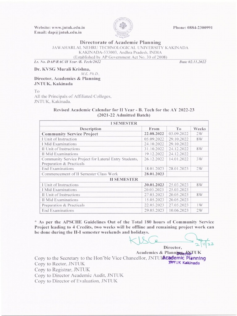 Revised II B. Tech Academic Calendar For The AC 2022 23 | PDF