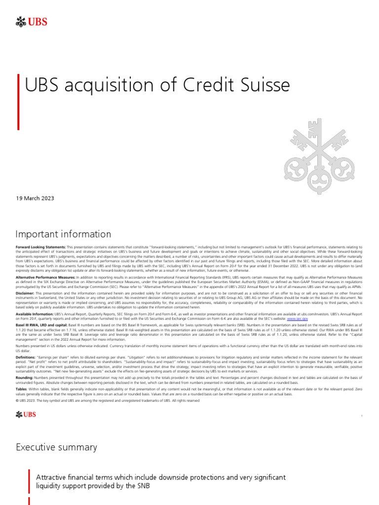 UBS & CS Merger Presentation | PDF | Ubs | Credit Suisse