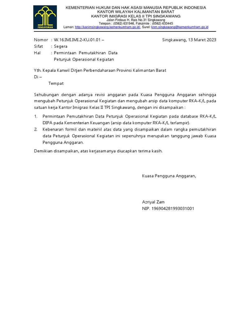 Revisi Ke 02 - Surat Permintaan Pemutakhiran Data POK | PDF