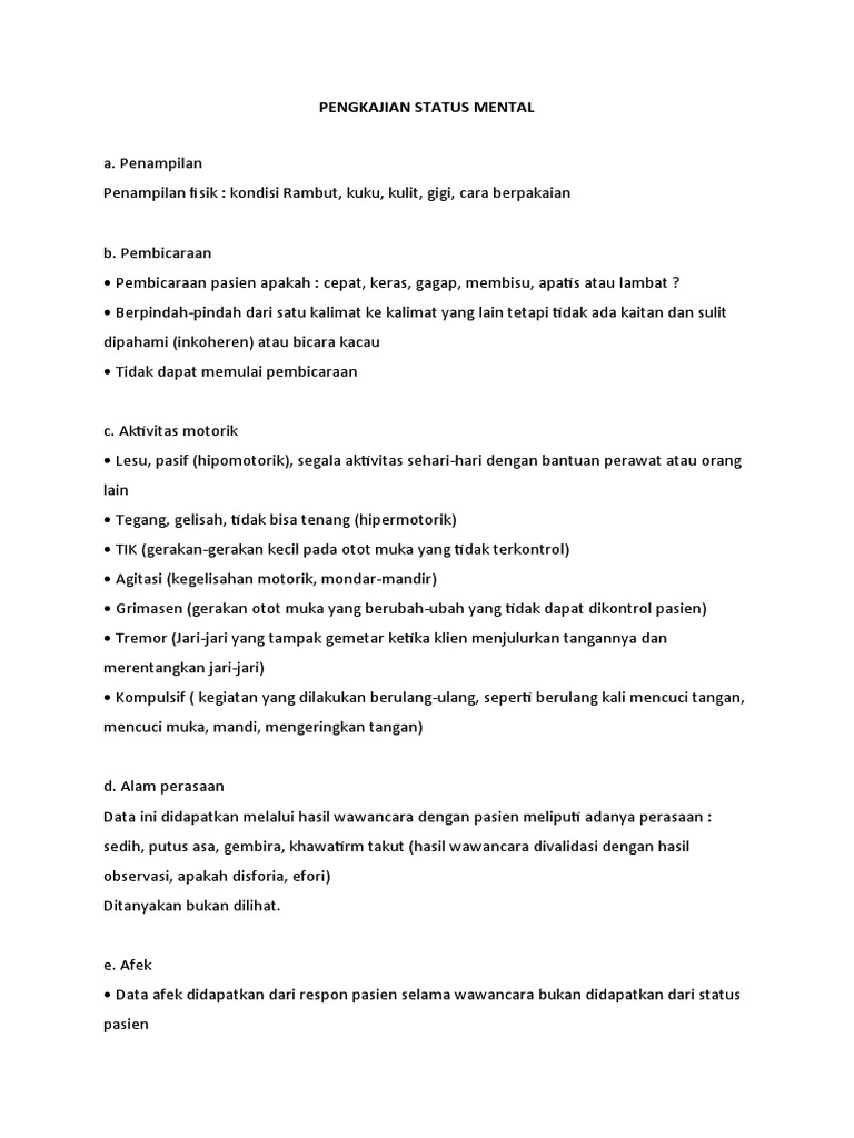 Pengkajian Status Mental | PDF | Karier & Perkembangan | Pengembangan Diri