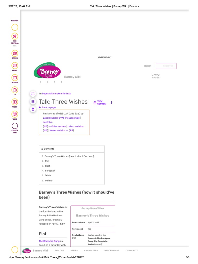 Talk - Three Wishes - Barney Wiki - Fandom | PDF | Fandom
