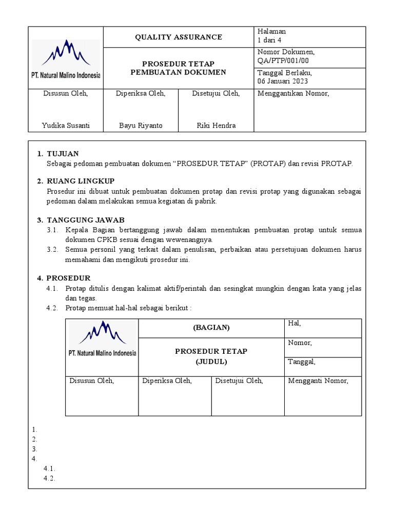 Protap. Qa - Ptp.001.pembuatan Dokumen | PDF