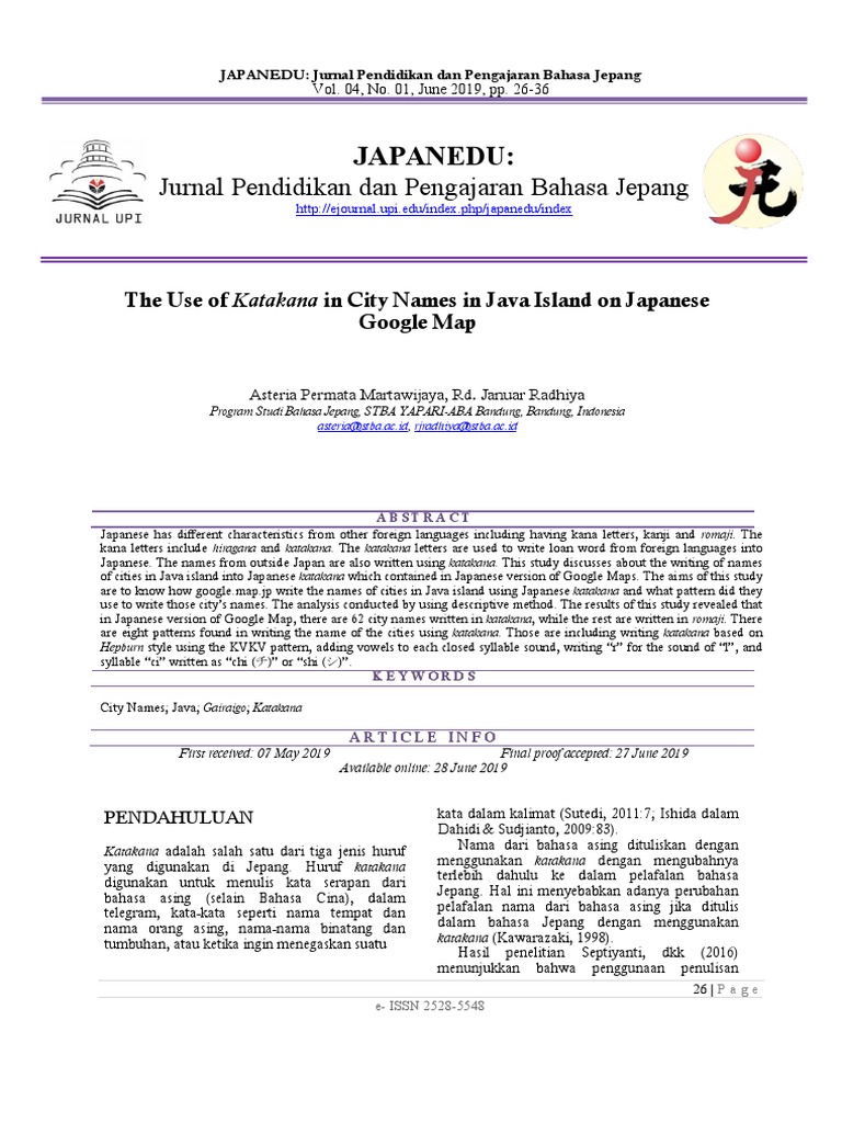 The Use of Katakana in City Names in Java Island On Japanese Google Map PDF | PDF | Bahasa ...
