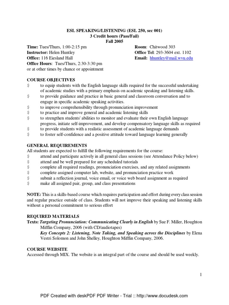 Advanced ESL Speaking & Listening Course | PDF | Stress (Linguistics ...