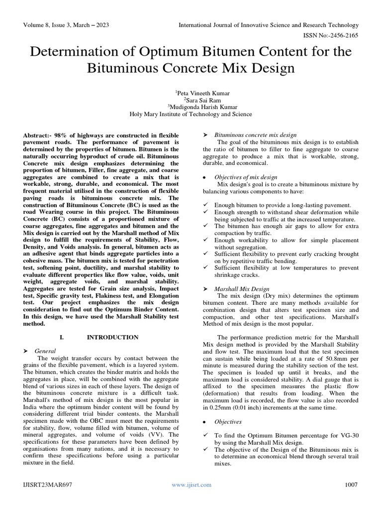 Determination of Optimum Bitumen Content For The Bituminous Concrete ...